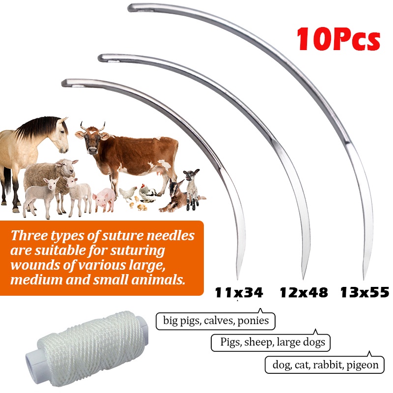 10Pcs Veterinary Suture Needles with Thread Animal Surgical Needles ...