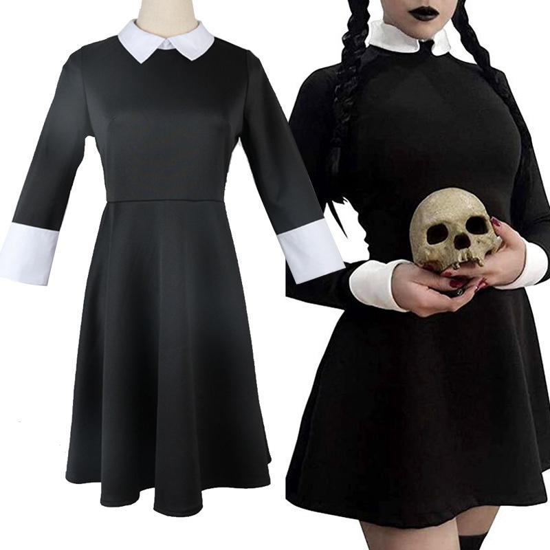 Wednesday Fantasy Costumes Addams Family Black Dress Christina Ricci ...