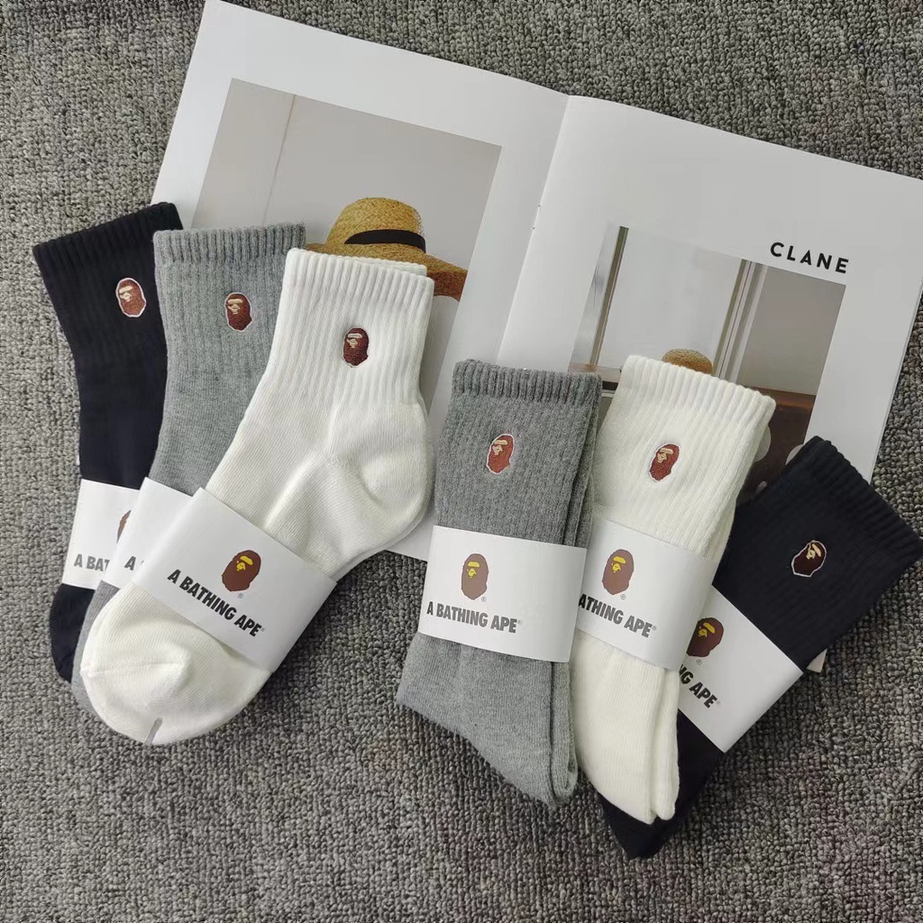 Bape Plain Mid Cut High Cut Sock Ape Head Embroidery Unisex Thick ...