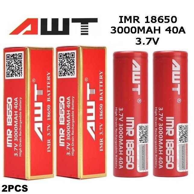 AWT 18650 Red 3000mAh Battery High Firing3.7V Size 40A | Shopee Philippines