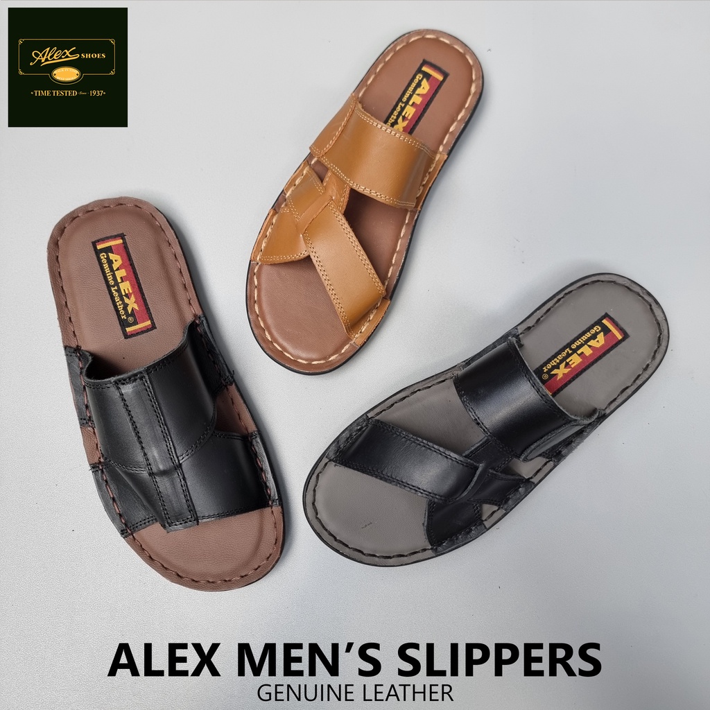 ALEX SHOES MEN'S GENUINE LEATHER SLIPPERS | Shopee Philippines