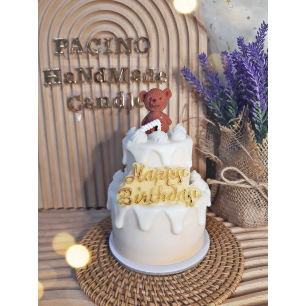 Happy Birthday Cake 2Tier with Bear Candle *Milk Scent * (Giveaway ...