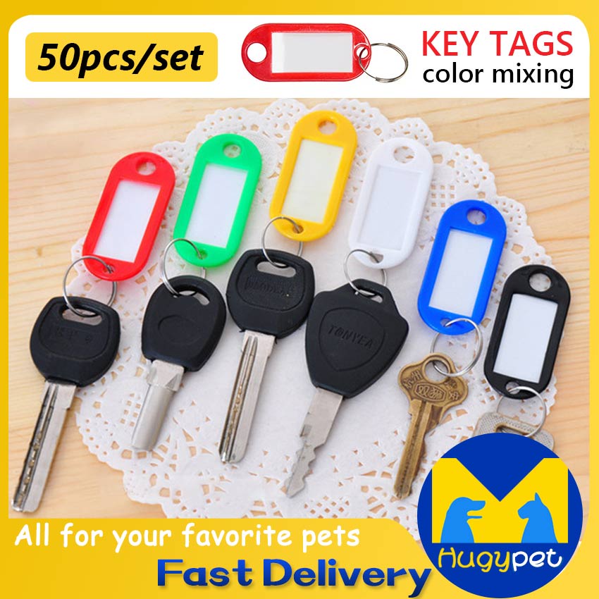 50Pcs Split Ring Colorful Plastic ID Tags Name Card Label Key Holder ...