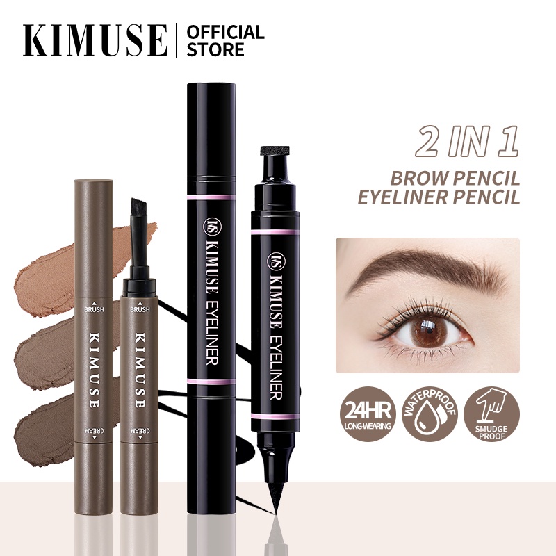 KIMUSE 2 Pcs/Set Double Head Waterproof Eyeliner + 2 IN 1 Pomade Brow ...