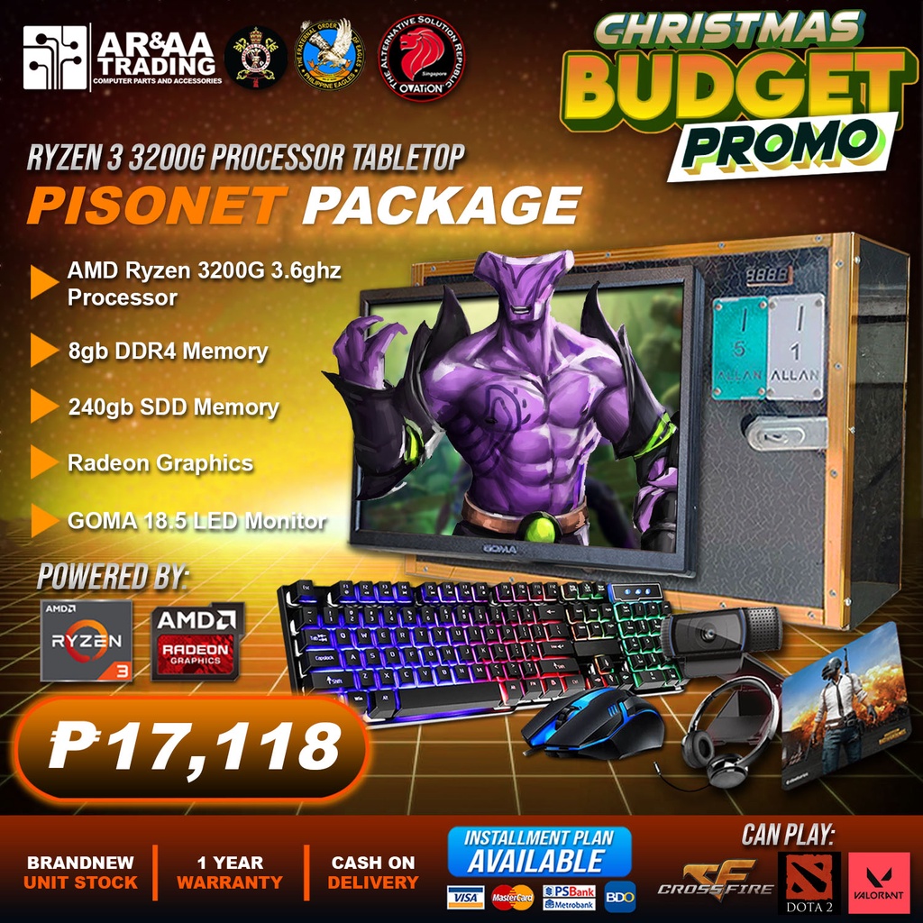 BRANDNEW TABLETOP PISONET-Ryzen 3 3200G-8gb DDR4 240gb SSD-18.5 WIDE ...