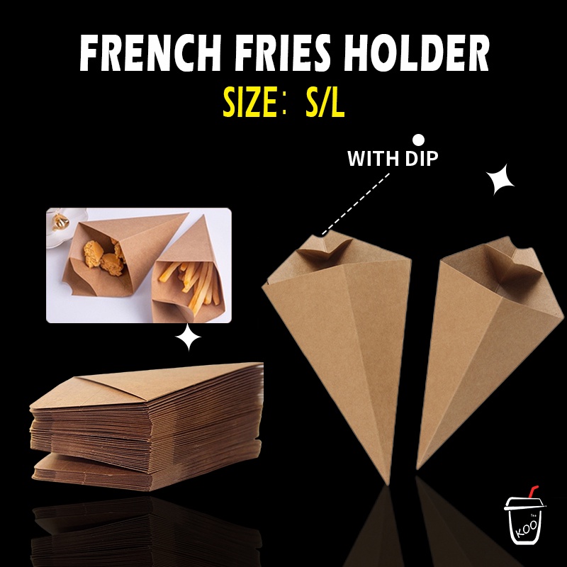 French Fries Holder Kraft Paper Cones With Dip Takeout Food Box Chicken ...