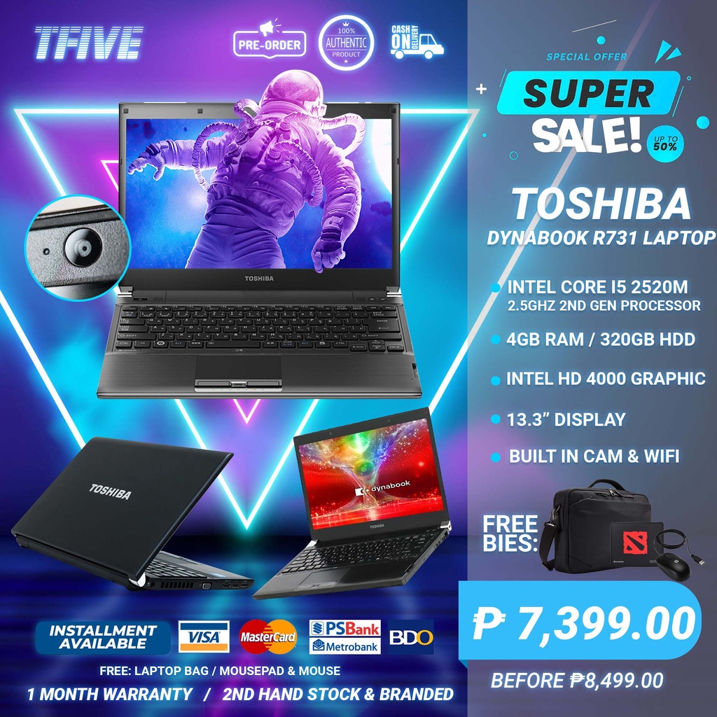 LAPTOP TOSHIBA R731 CORE I5 2ND GEN 4GB RAM 320GB HDD BUILT-IN CAM 13.3 ...
