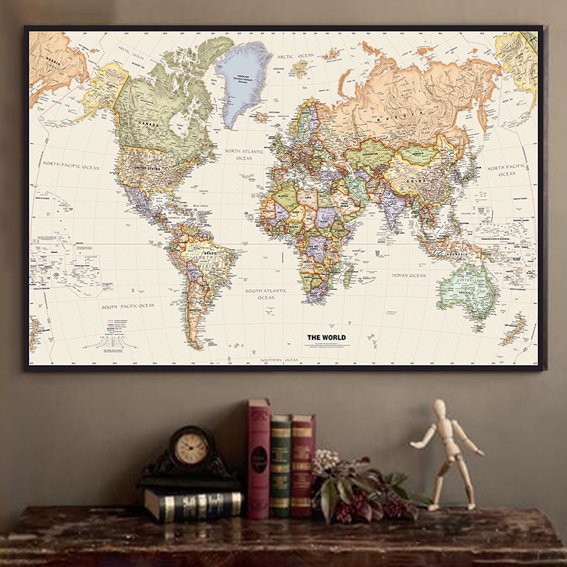 Retro World Map -Large Map Poster Prints Wall Art Background Cloth Home ...