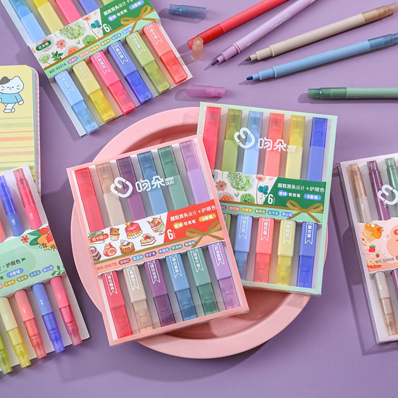 6pcs Scented Double-Ended Highlighter Pastel Markers Dual Tip ...