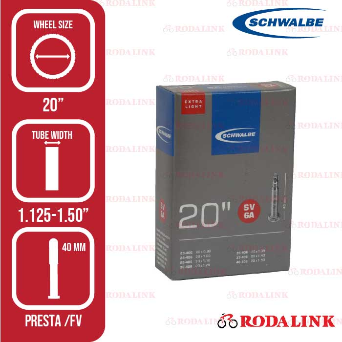 Schwalbe Folding Bike Inner Tube 20" X 1.125-1.50 40MM FV/SV6 | Shopee Philippines