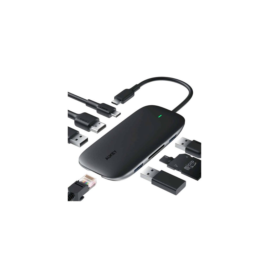 AUKEY 8 in 1 USBC Hub with Ethernet Port, 4K USB C to HDMI - Black ...