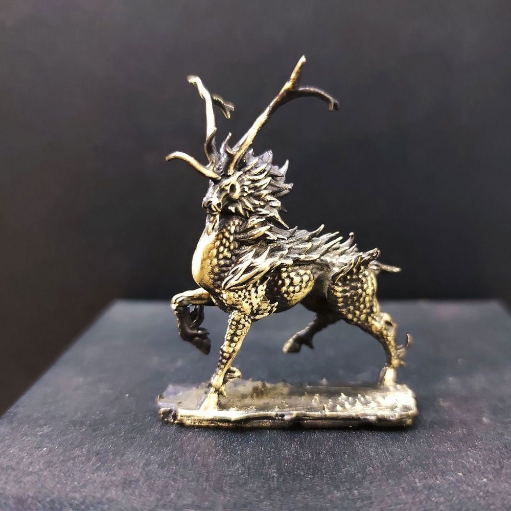Pure Copper Old Style Fire Kirin Mythical Beast Ornaments Vintage ...