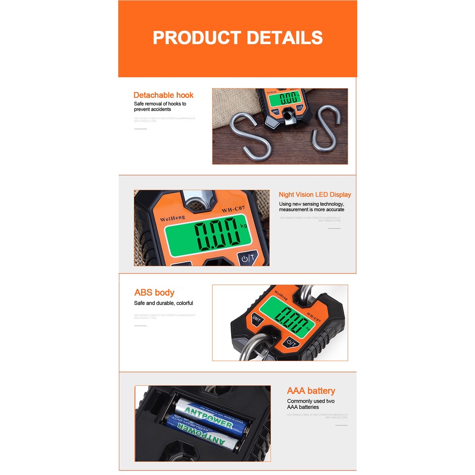 Electronic Hanging Scales 100kg 50g Digital Stainless Steel Hook ...