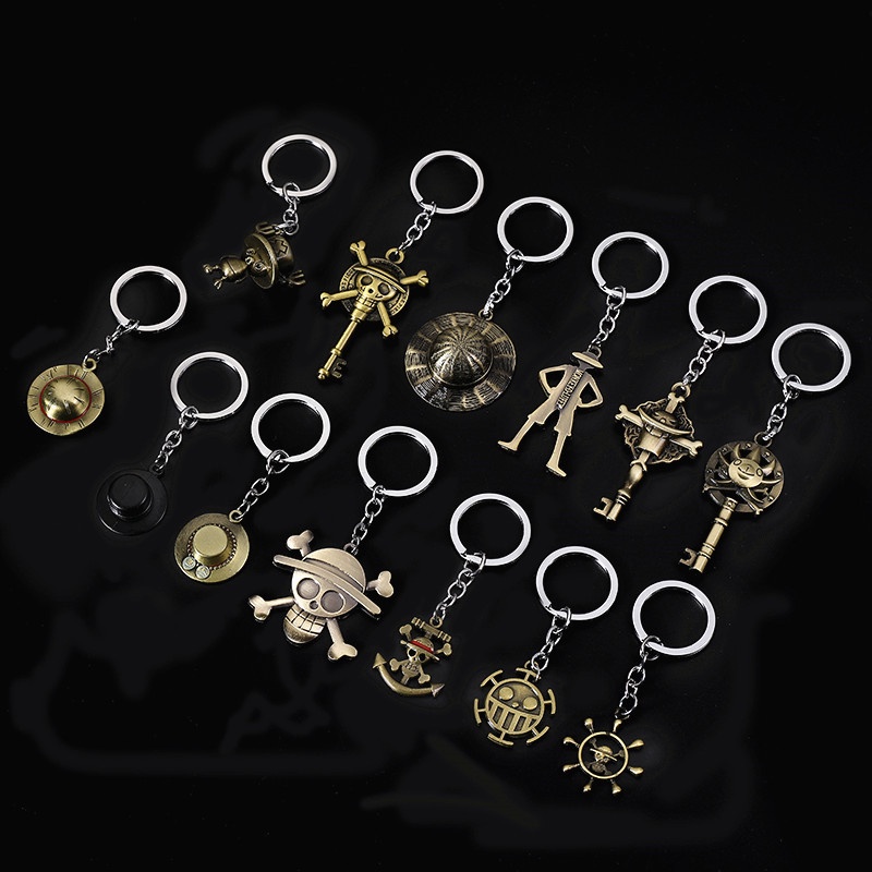 One Piece Luffy Keychain Straw Hat Skull Logo Key Ring Anime Peripheral ...