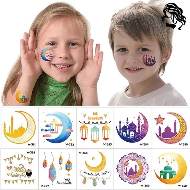 Waterproof Eid Mubarak Temporary Tattoo Sticker/Moon Castle Face Arm ...