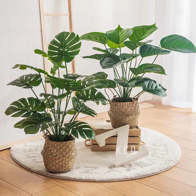 Artificial Monstera Plants 27 Inch With 18 Leaves in Pot and Woven ...