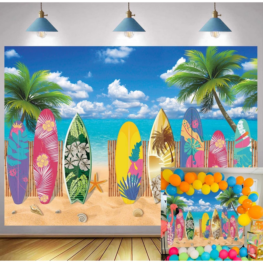 Summer Surfboard Beach Party Backdrop Tropical Hawaiian Seaside Surfs ...