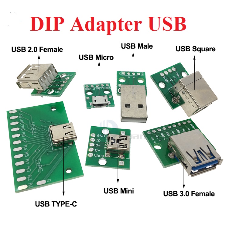 DIP Adapter USB Micro Mini Female Male Converter PCB 2.54mm Type ABC ...