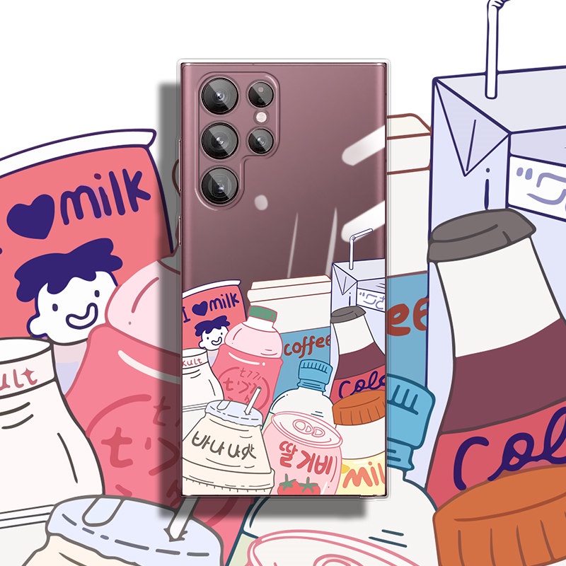 Cute Korea Banana Milk Strawberry Drink Phone Case For Samsung S23 FE ...