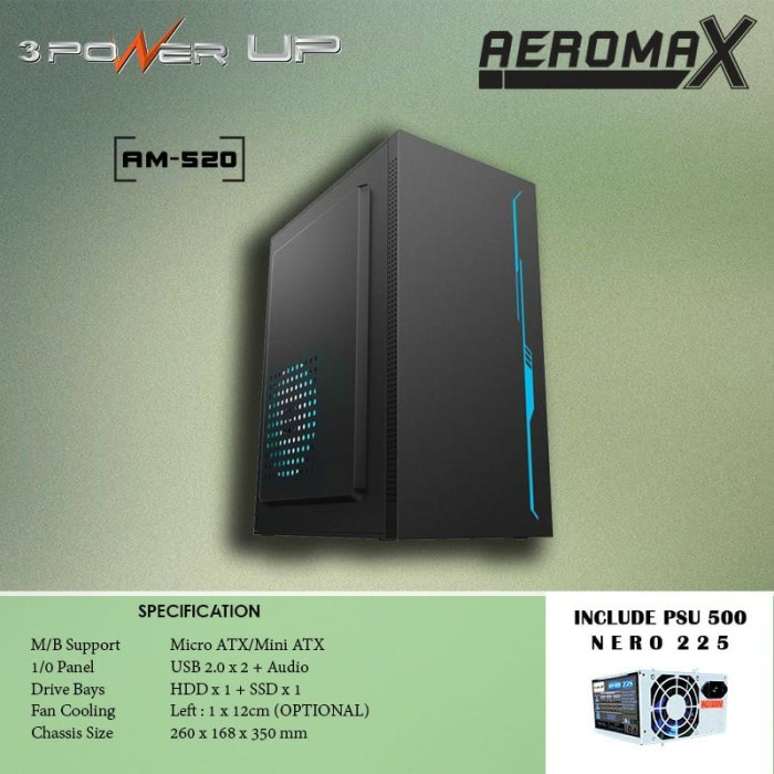 Power Up Casing Aero Max AM-520 Mini Tower M-ATX With 500w PSU | Shopee ...