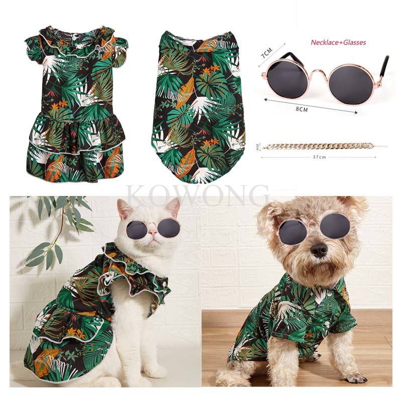 Summer Maxi Dress Pet Clothes for Cat Dog Seaside Resort Style Couple ...
