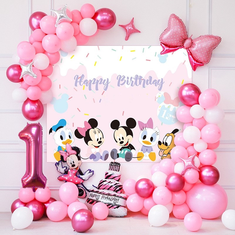 89pcs/set Cartoon Mickey Mouse Themed Balloon Pink Mickey Minnie ...