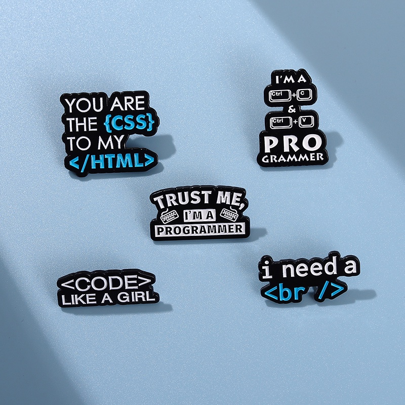 Creative Black White Text Enamel Pin Trust Me Code Brooch Keyboard ...