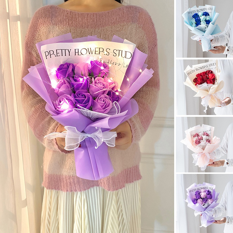 Graduation Gift Artificial Rose Flowers Bouquet Soap Flower Fake Flower Teacher's Day Gift ...