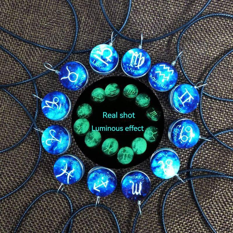 New luminous 12 constellation necklace time gem pendant crystal male ...