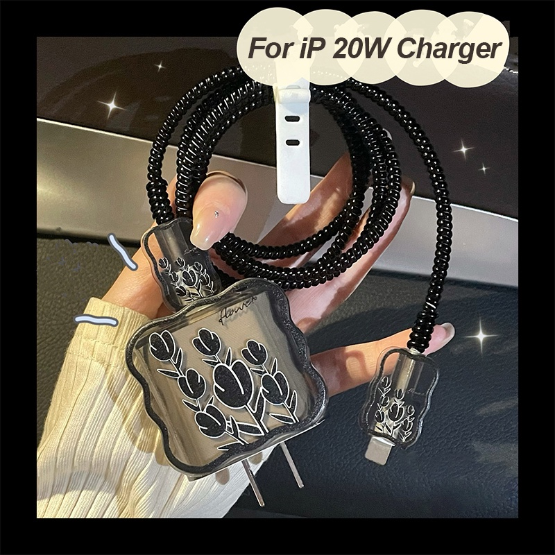 TPU Transparent Black Charger Protector/Charger Cover/Cable Protector ...