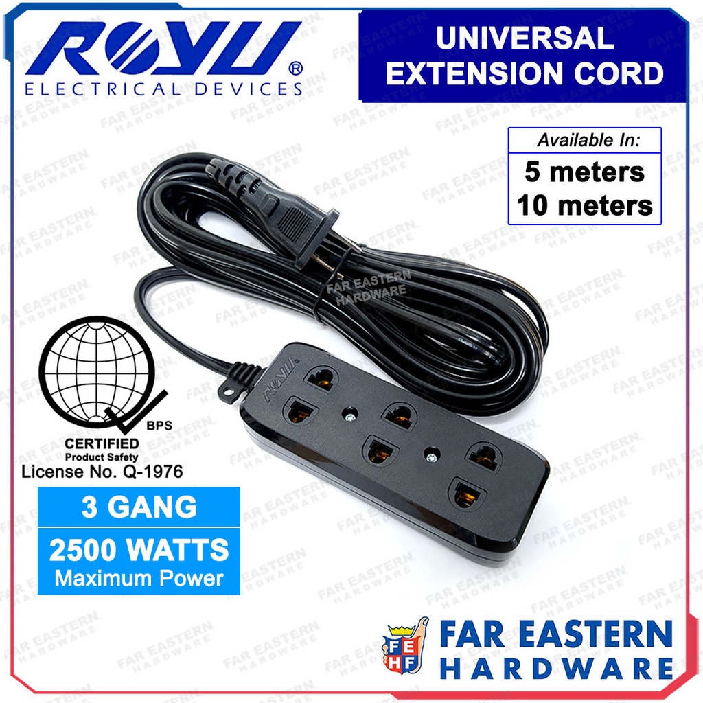 ROYU Universal Extension Cord Outlet Electrical Socket 3 Gang 5 | 10 ...