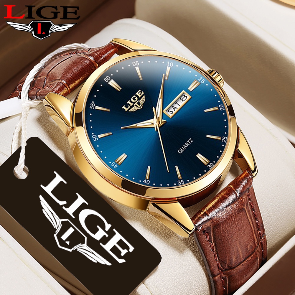 LIGE Men Watches Couple Watch Women Original Casual Waterproof Leather ...
