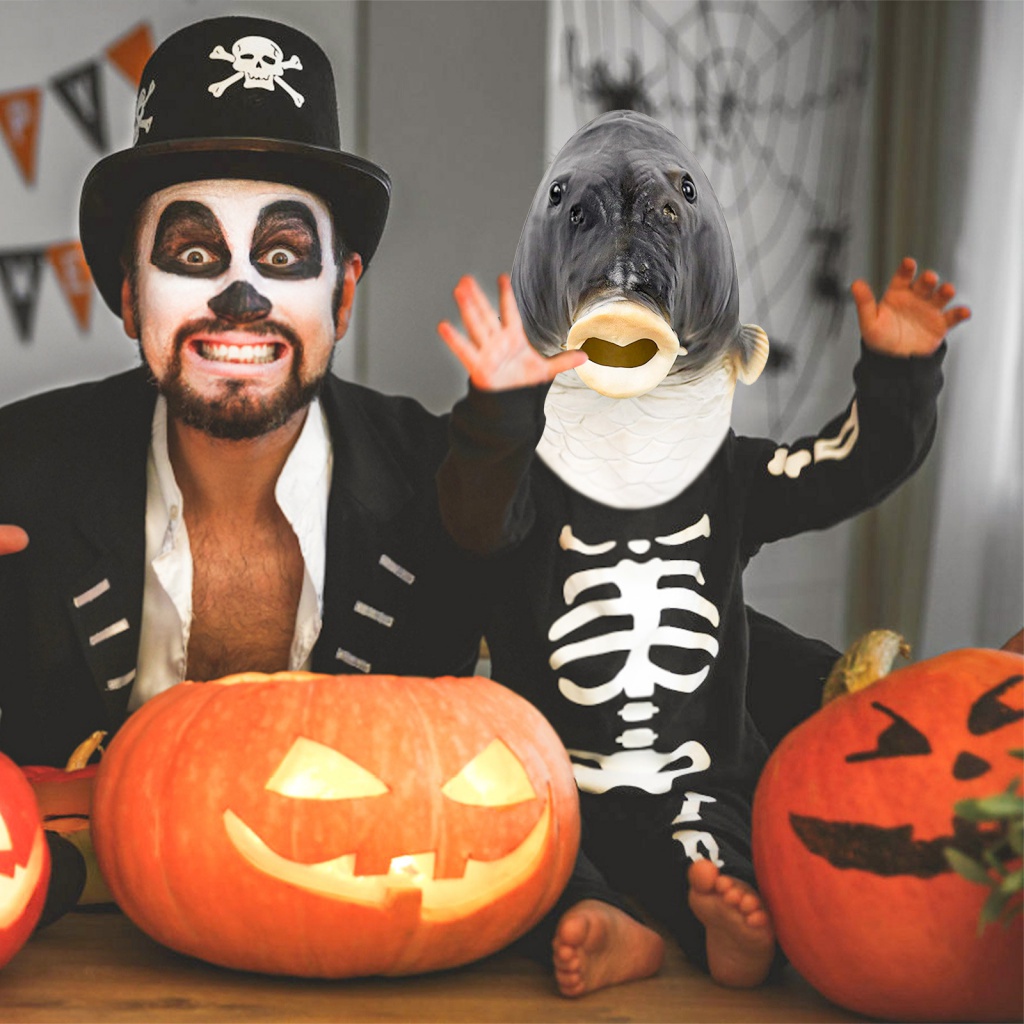 Halloween Costume Fish Head Party Mask Adult Animal Cosplay Prop Latex ...