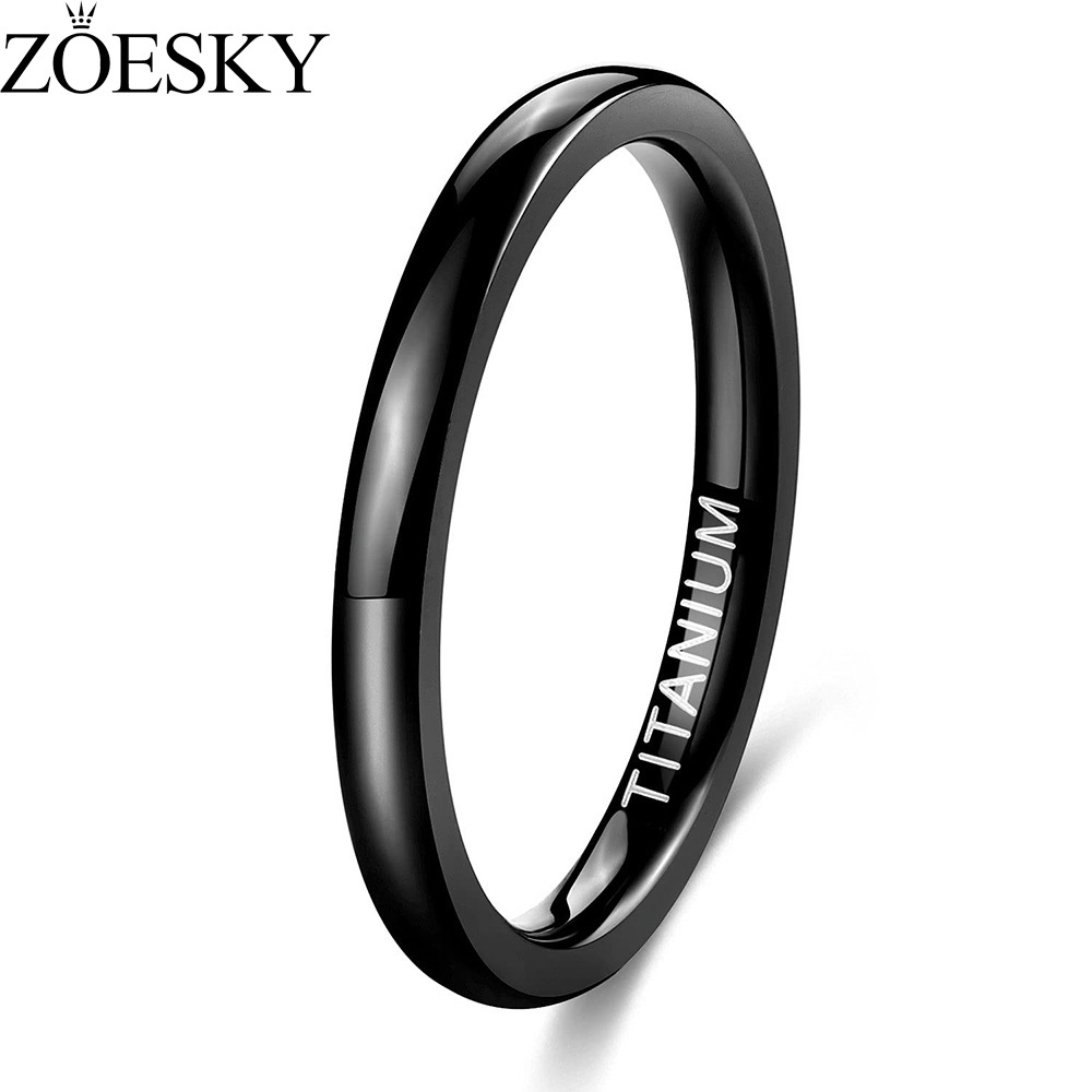 ZOESKY Black Titanium Ring 2mm Dome High Polished Wedding Band for Men ...