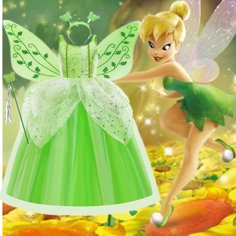NNJXD Disney Tinker Bell Princess Halloween Cosplay Girls Party Green ...