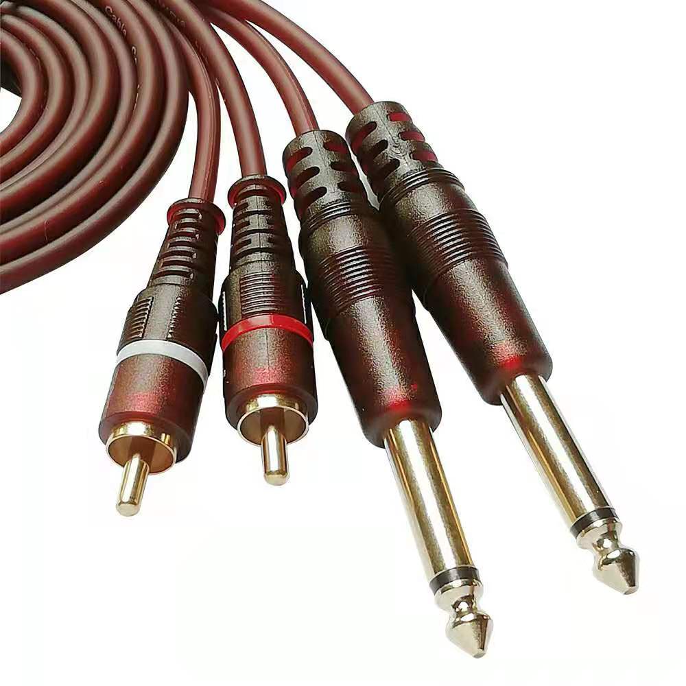 Heavy Duty 2 Male RCA 3.5mm to 2 Male PL 6.35mm Mono Plug Jack Audio ...