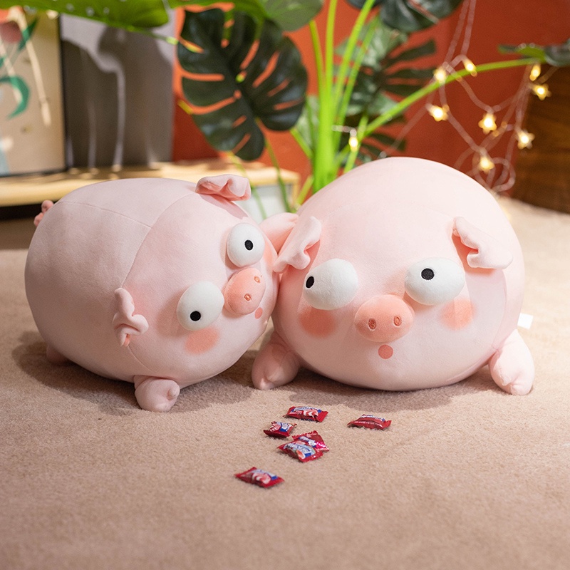 Cute pig plush toy mollusk doll kawaii big eyes lying pig stuffed toy ...
