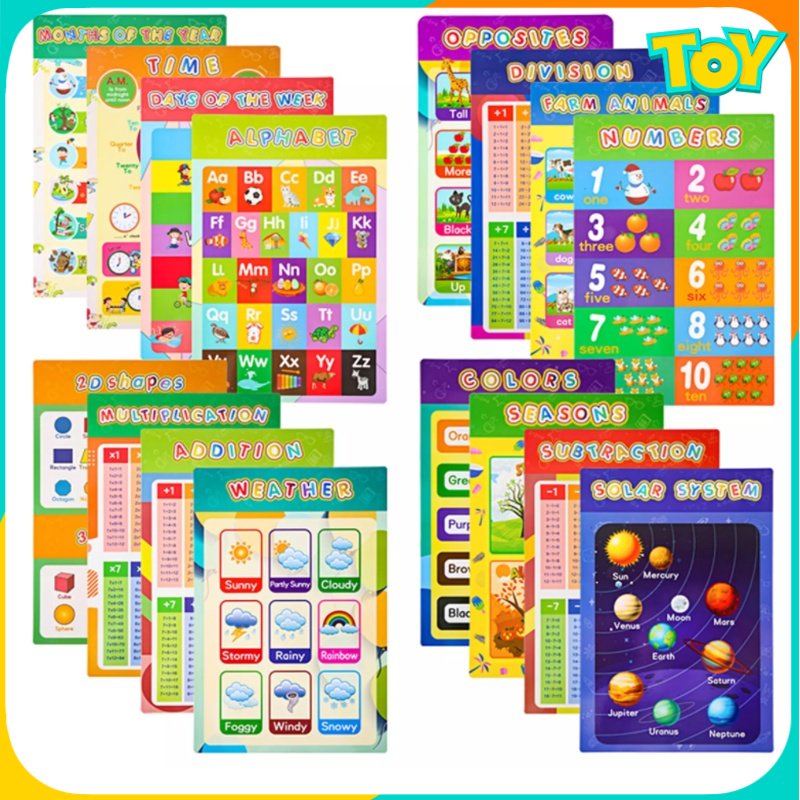 Big Educational Posters Learning Wall Chart Set for Kids Babies Early ...