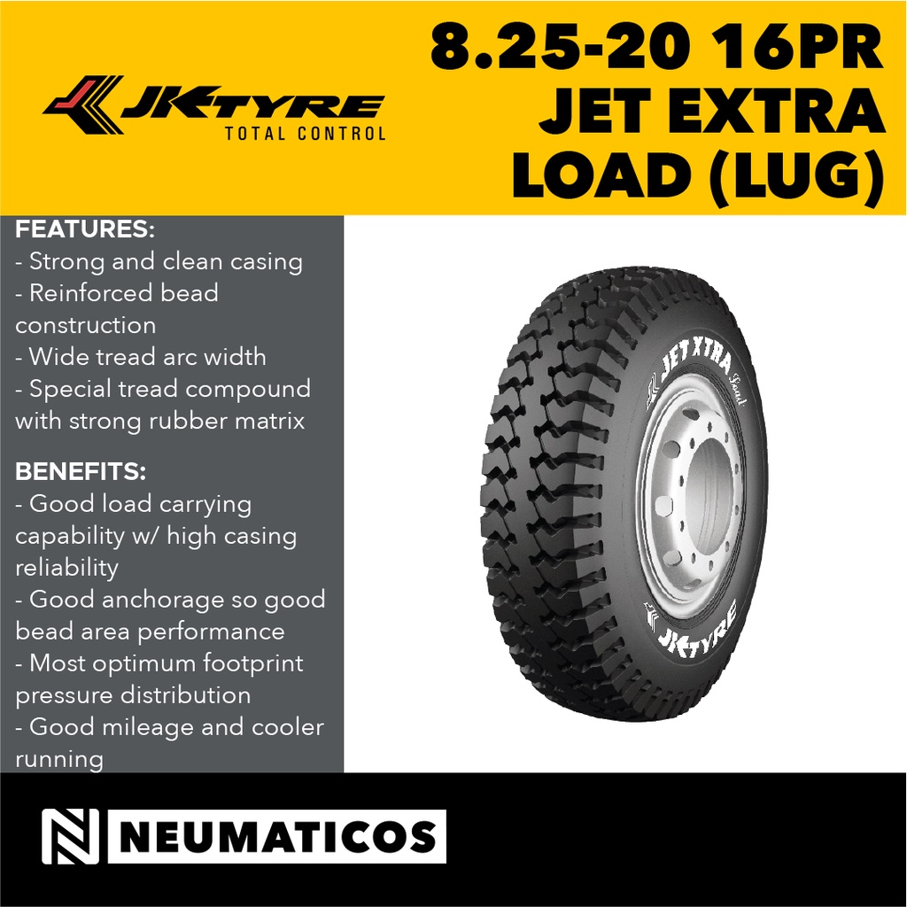 JK Tyre 8.25-20 16PR Jet Extra Load TBB Truck & Bus Bias Tire Made in ...
