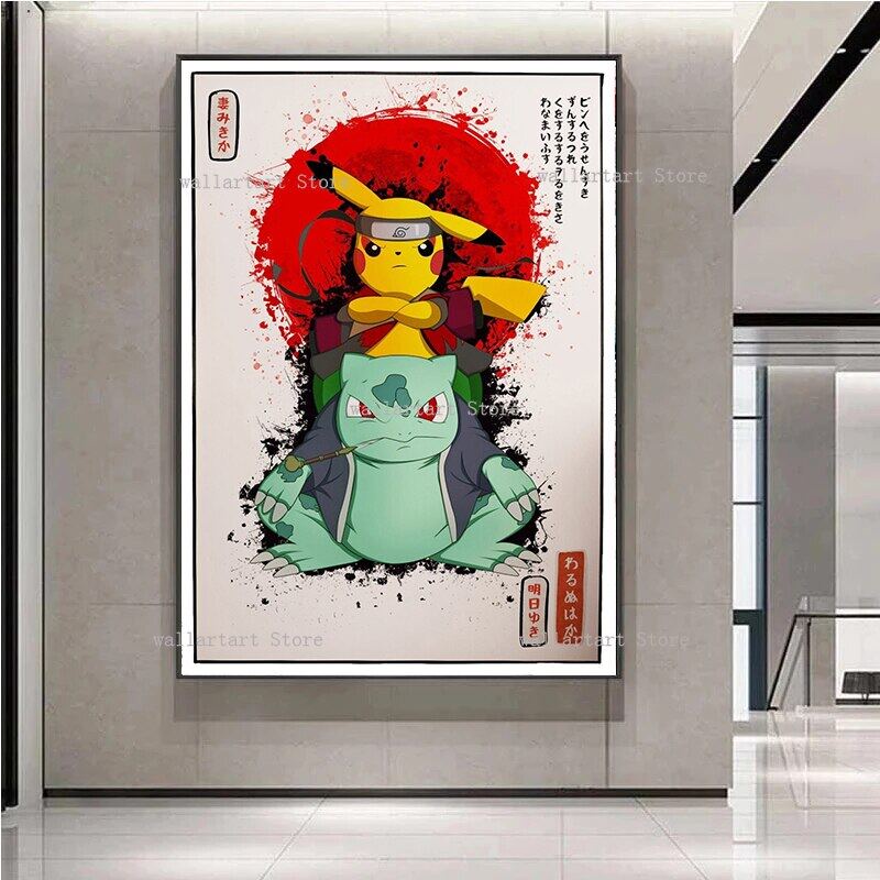 Pokemon Pikachu Canvas Painting Japanese Anime Posters Wall Art Picture ...
