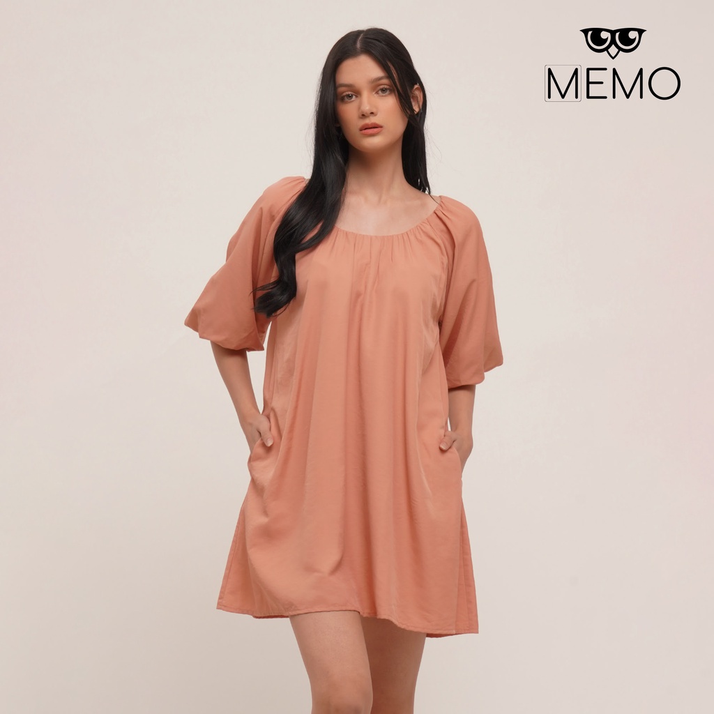 Memo Puff Sleeve Dress For Women (Blush) | Shopee Philippines