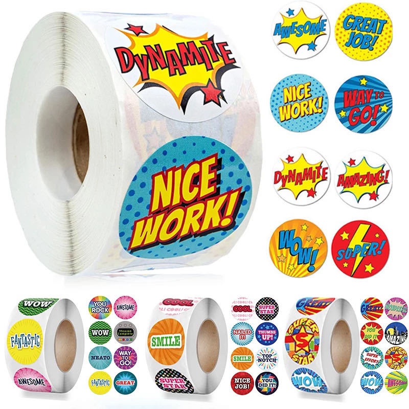 500Pcs Superhero Reward Stickers Cute Cartoon Encourage Word Kids Label ...