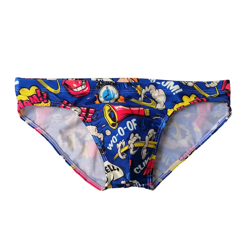 Mens Pop Print Low Waist Triangle Swim Trunks Sexy Lace Up Swimwear
