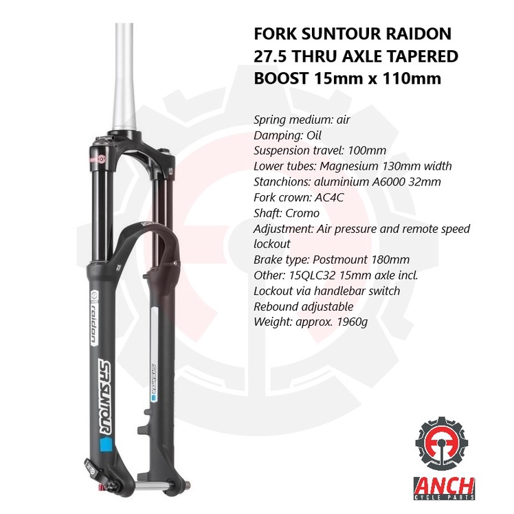 Fork 27.5 / 29 Suntour Epixon Air Raidon XCR32 QR boost thru axle Air ...