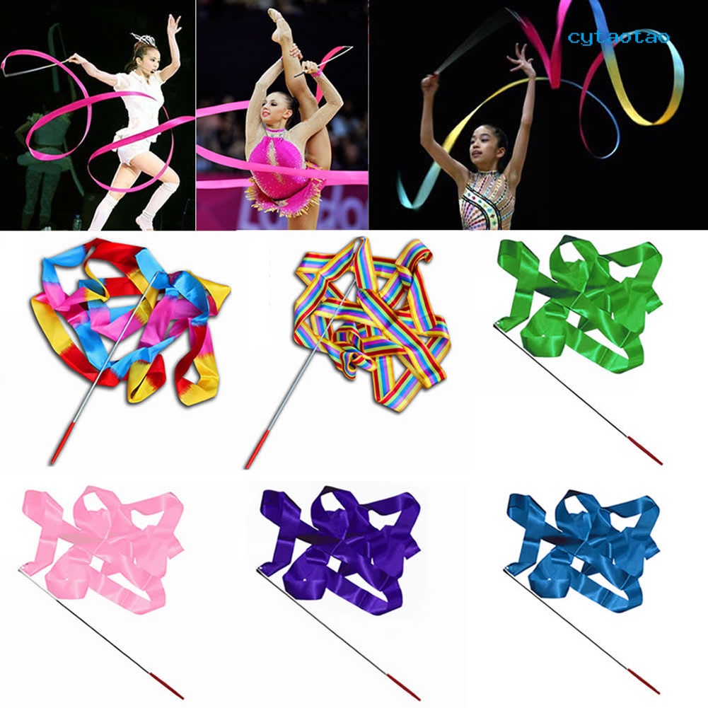 END-4M Colorful Dance Ribbon Gym Rhythmic Art Gymnastic Streamer Twirling Rod Stick | Shopee ...