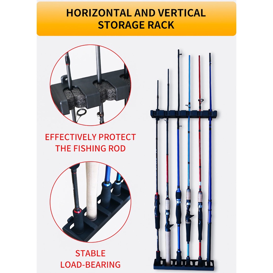 Fishing Rod Holders 6-Rod 8-Rod Rack Vertical/Horizontal Pole Holder ...