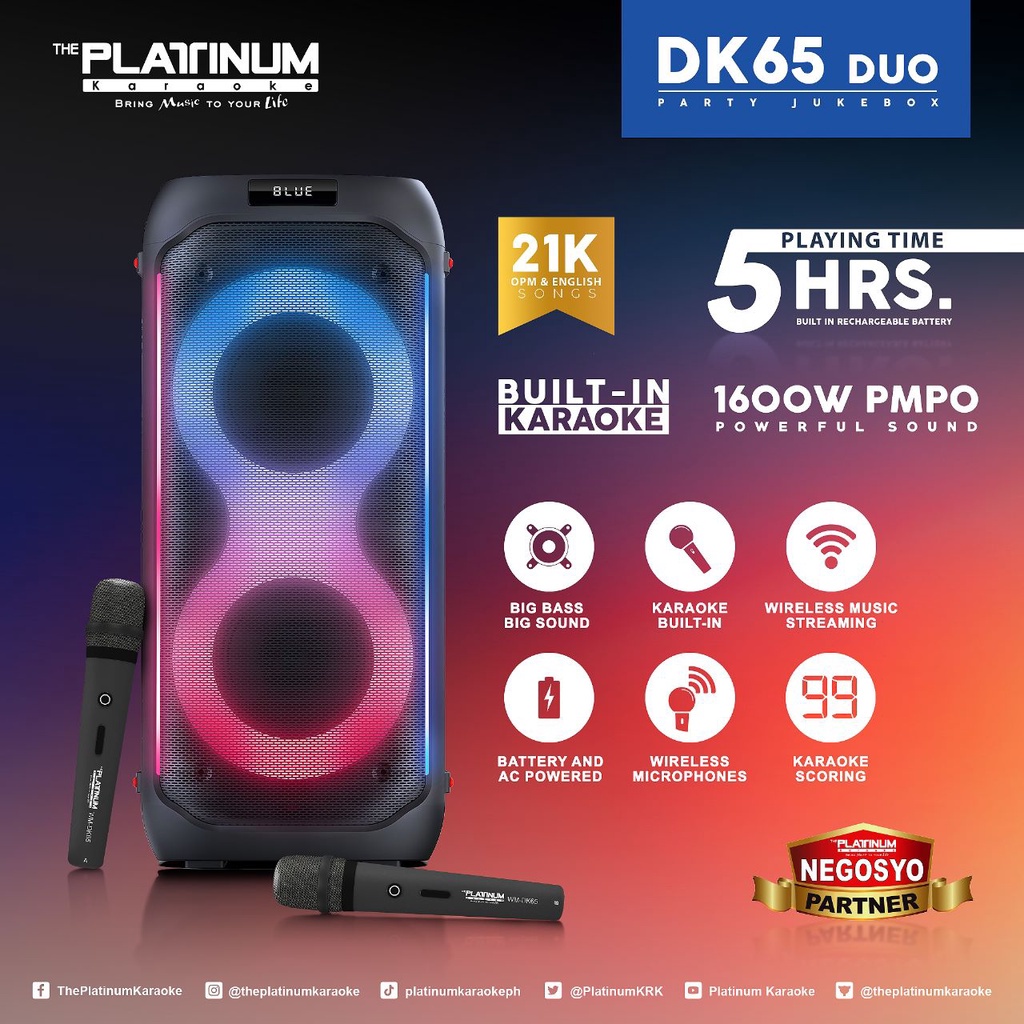 Platinum Karaoke DK65 Duo Party Jukebox Karaoke and Music Speaker | Shopee Philippines
