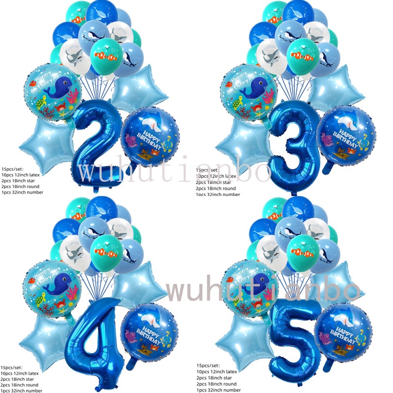 16pcs Ocean Theme Balloon Birthday Party Decoration Number Set 32inch ...
