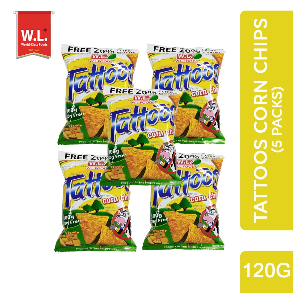 WL FOODS Tattoos Corn Chips Cheese 120g x 5's | Shopee Philippines