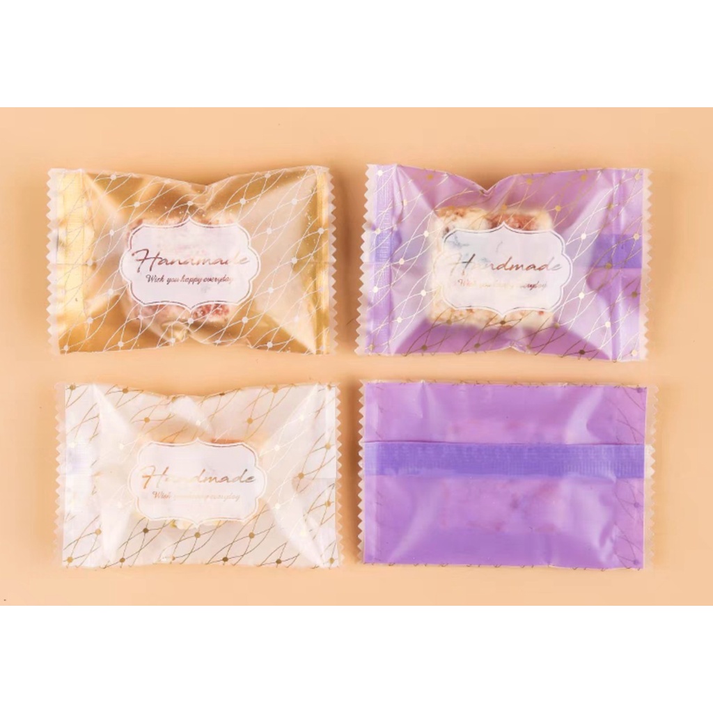 FP1679 (100pcs) 5.5x8.5 CM Handmade Gold Purple White Cookie Bag Pastry ...